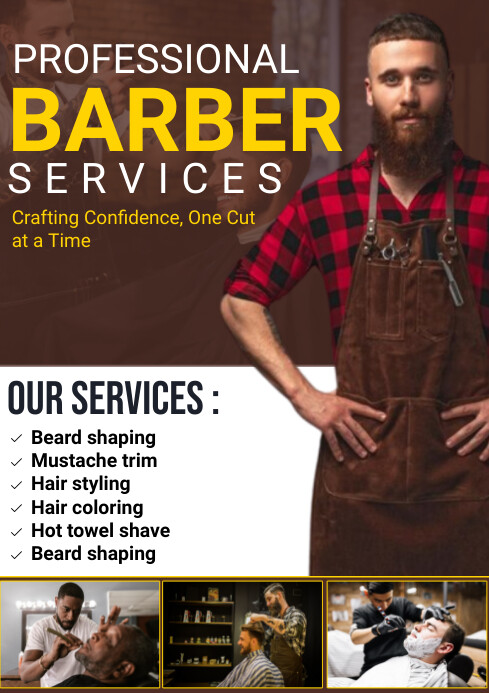 Plantilla de Brown Professional Barber Services A4 | PosterMyWall
