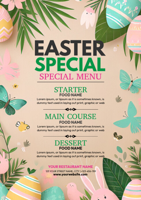 Brown Professional Easter Menu Template A4 | PosterMyWall