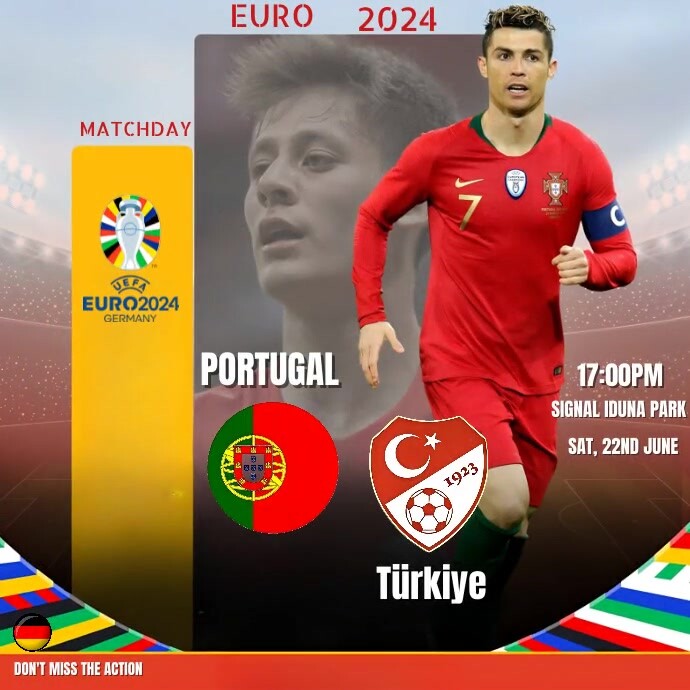 Brown Professional Euro 2024 Portugal Vs Turk Template | PosterMyWall