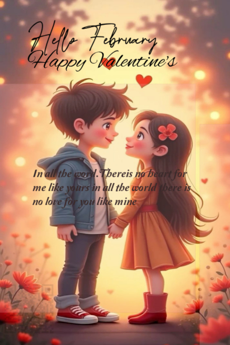 Brown Professional Hello February Happy Valentine's Day Poster Template ...