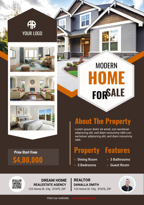 Brown Professional Home Sale Agency Flyer Tem Template | PosterMyWall