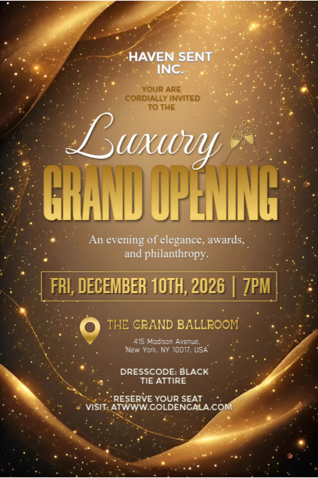 Brown Professional Luxury Grand Opening Event Poster | Elegant Golden ...