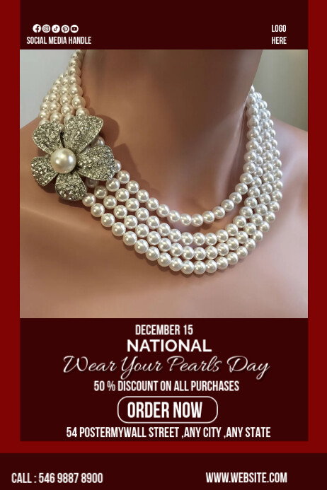 Brown Professional Wear Your Pearls Day Poster Template | PosterMyWall