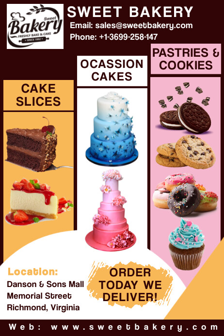 Brown Professional White, Brown, Cakes Bakers Template | PosterMyWall