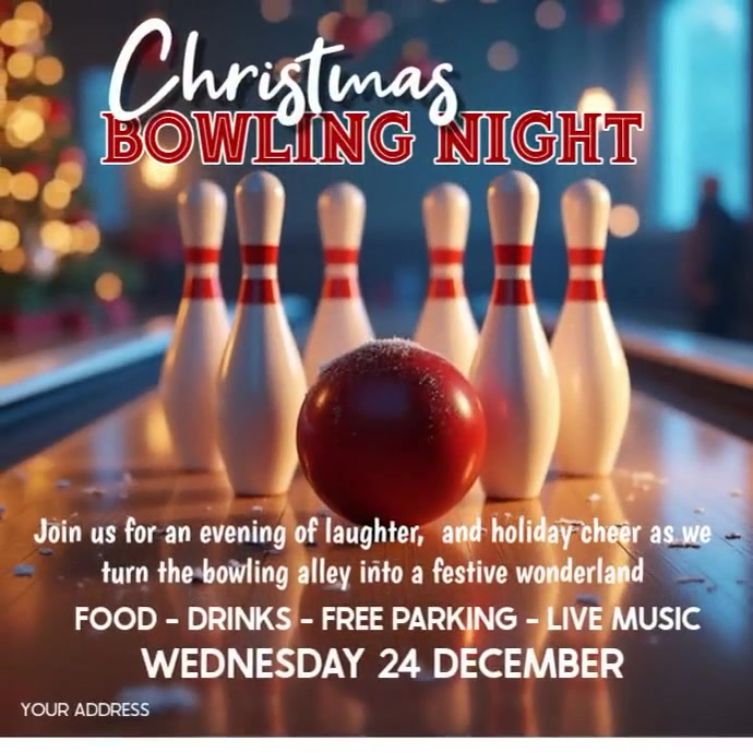 Brown Professionale Bowling Christmas Party Post Instagram Template ...