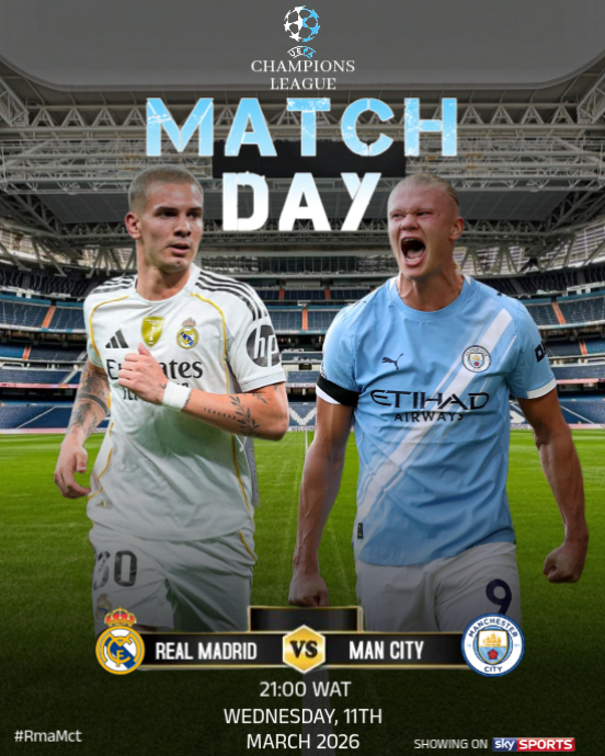 Plantilla de Brown Real Madrid Vs Manchester City Match Instagram ...