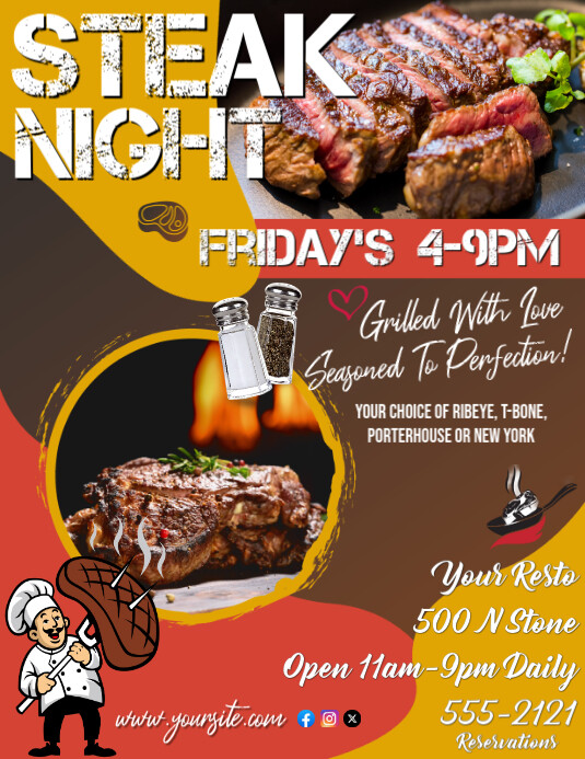 Brown Steak Night Flyer Ad Flyer (us Letter) Template | PosterMyWall