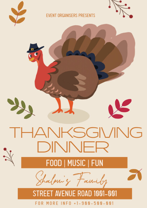 Plantilla de Brown Thanksgiving Dinner Flyer A3 | PosterMyWall