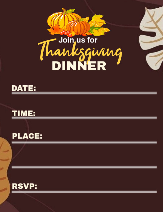 Brown Thanksgiving Invitation Card Template Flyer (us Letter ...