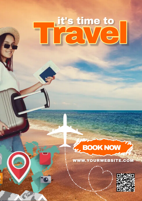 Brown Time To Travel A4 Template | PosterMyWall