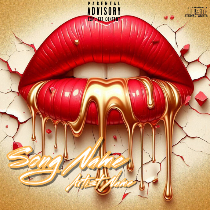 Brown Typographic Dripping Lips Broken Song Mixtape Album Cover ...
