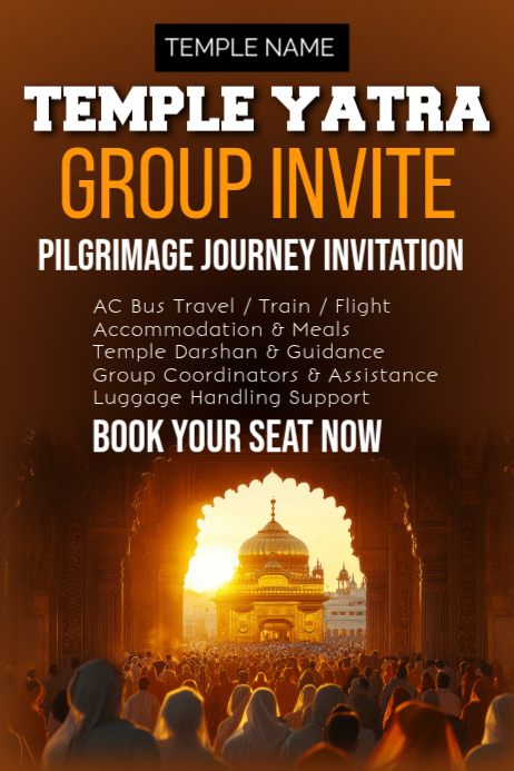 Brown Typographic Temple Yatra Group Invite Poster Template | PosterMyWall