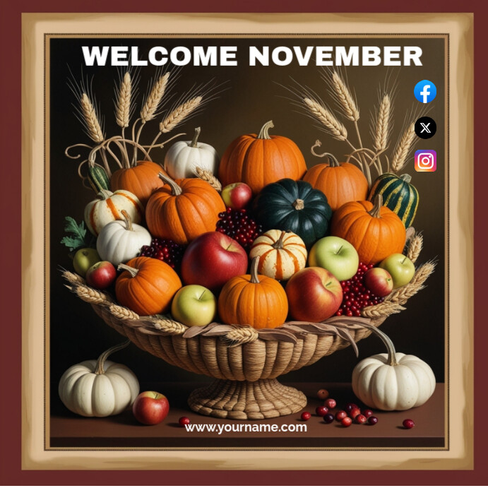Brown Typographic Welcome November Instagram Post Template | PosterMyWall