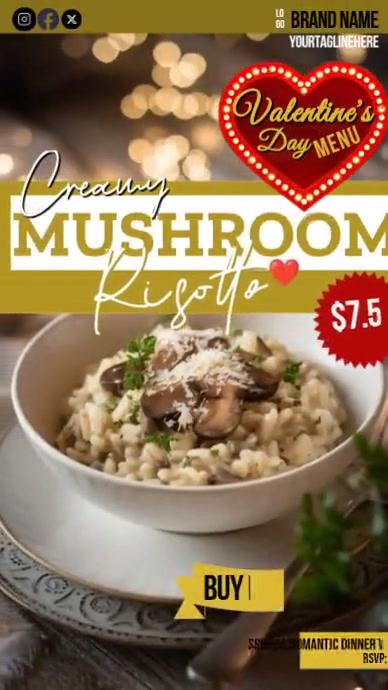 Brown Valentine's Day Menu - Mushroom Risotto Instagram Story Template ...
