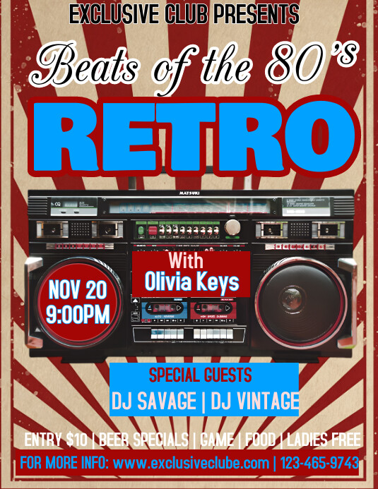 Copy of Brown Vintage Beats Of The 80s Retro Flyer ( | PosterMyWall