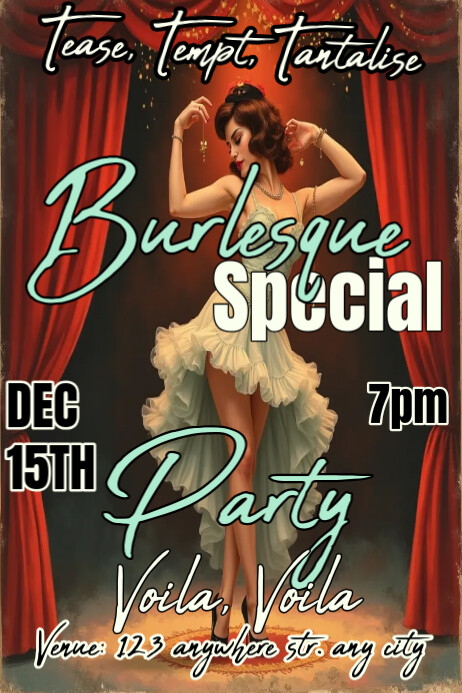 Copy of Brown Vintage Burlesque Party Invitation Template Flyer Poster ...