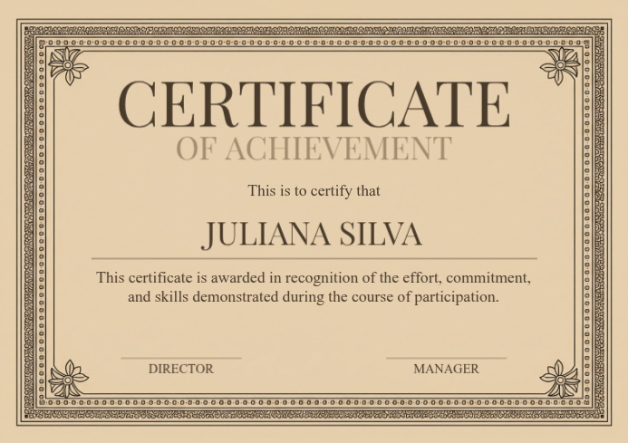 Brown Vintage Certificate of Achievement A4 Template | PosterMyWall