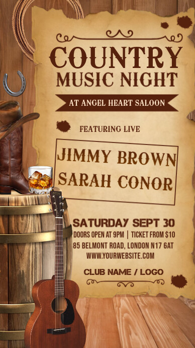 Copy of Brown Vintage Councountry Music Night Instagram Story | PosterMyWall
