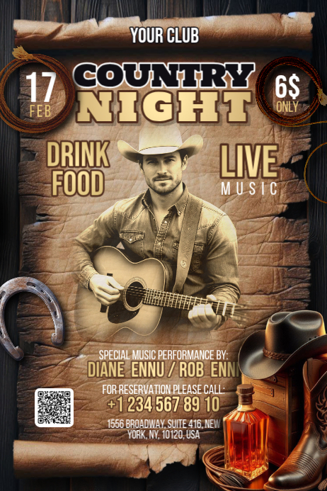 Brown Vintage Country Night Banner 4' × 6' Template | PosterMyWall