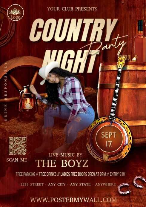 Copy of Brown Vintage Country Night Party Flyer A4 | PosterMyWall