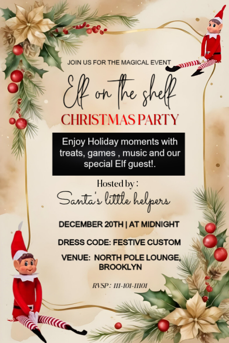 Brown Vintage Elf On The Shelf Christmas Party Poster Template ...