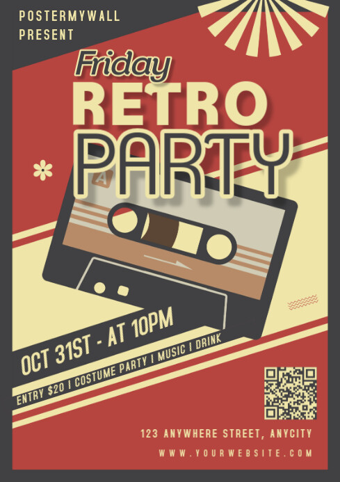 Modèle Brown Vintage Friday Retro Party A3 | PosterMyWall