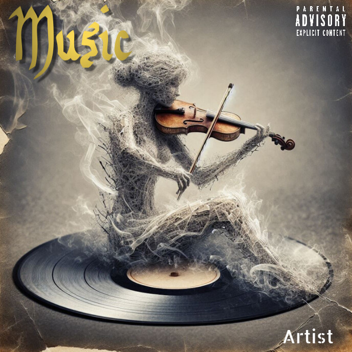 Brown Vintage Guitar Girl Cd Song Mixtape Album Cover Template ...