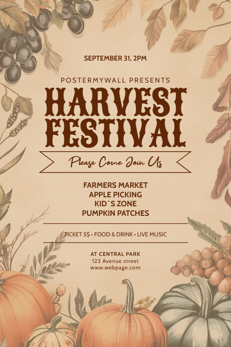 Brown Vintage Harvest Festival Poster Template | PosterMyWall