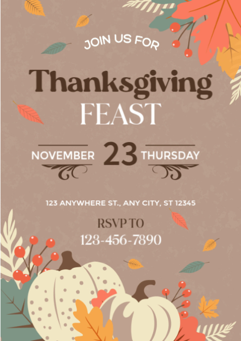Brown Vintage Illustrated Thanksgiving Feast Invitation A6 Template ...