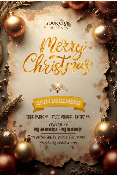Brown Vintage Merry Christmas Party Poster Template | PosterMyWall