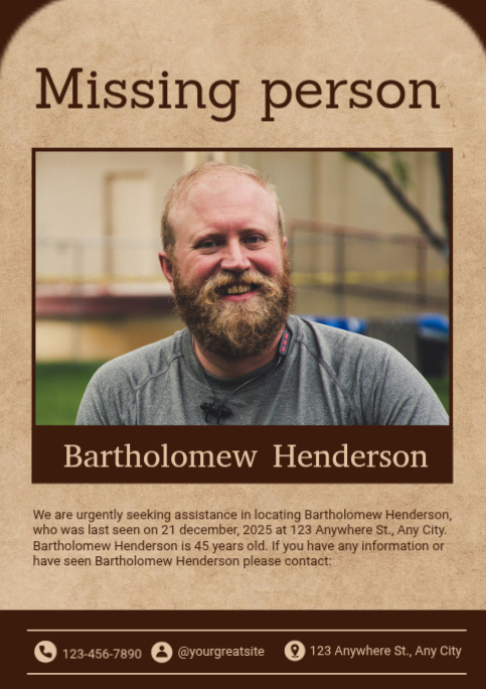 Brown Vintage Missing Person A2 Template | PosterMyWall