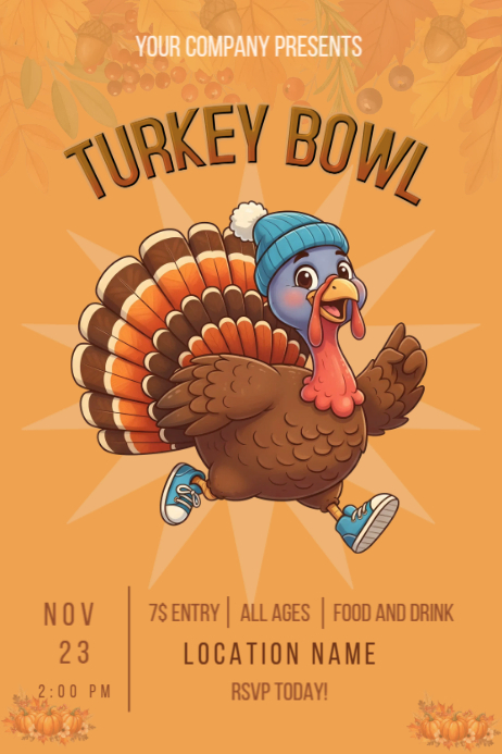 Brown Vintage Orange Fall Turkey Bowl Thanksgiving Poster Template ...