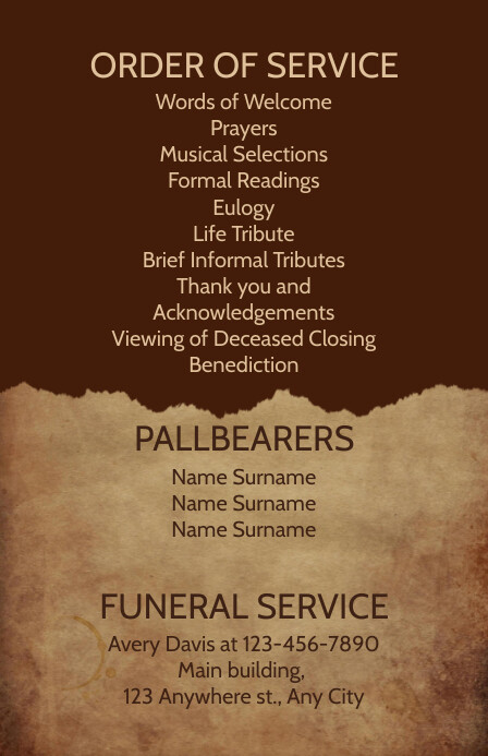 Brown Vintage Order Of Service Template | PosterMyWall