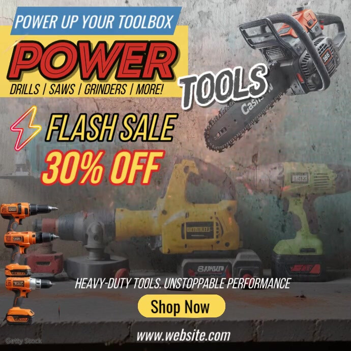 Plantilla de Brown Vintage Power Tools Ad Instagram Post | PosterMyWall