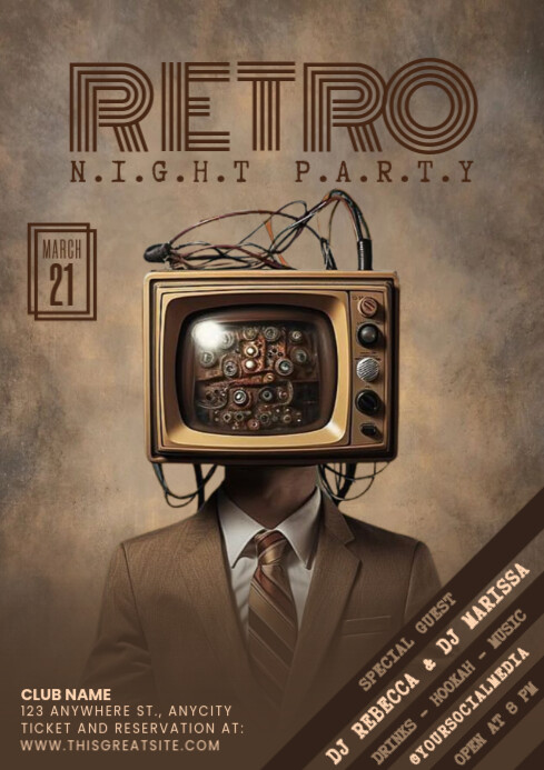 Brown Vintage Retro Night Party A4 Template | PosterMyWall