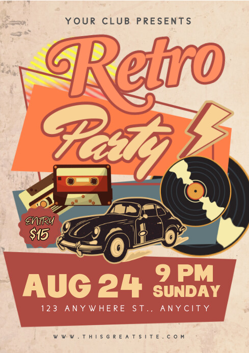 Brown Vintage Retro Night Party A4 Template | PosterMyWall