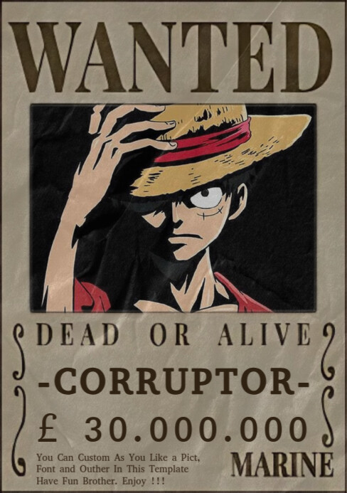 Plantilla de Brown Vintage Wanted Pirates One Piece Template A5 ...