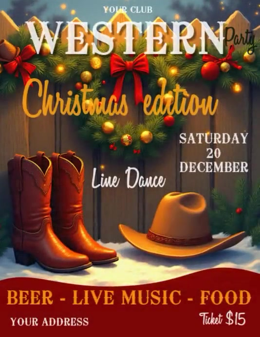 Copy of Brown Vintage Western Party Christmas Day Volantino (us Letter ...