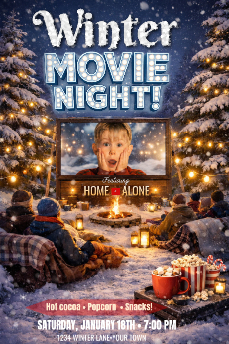 Brown Vintage Winter Movie Night Poster Template | PosterMyWall
