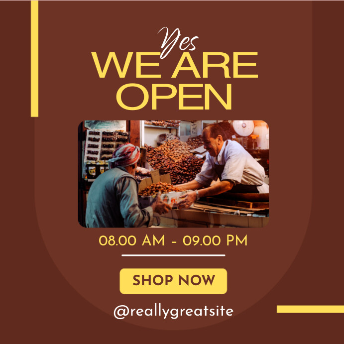Brown We Are Open Instagram Post Template | PosterMyWall