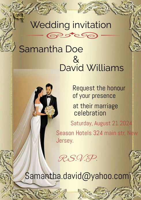 Brown Wedding Invitation A4 Template | PosterMyWall