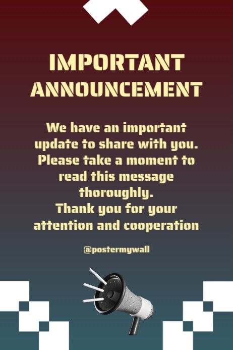 Brown White Modern & Minimal Important Announcement Poster Template ...