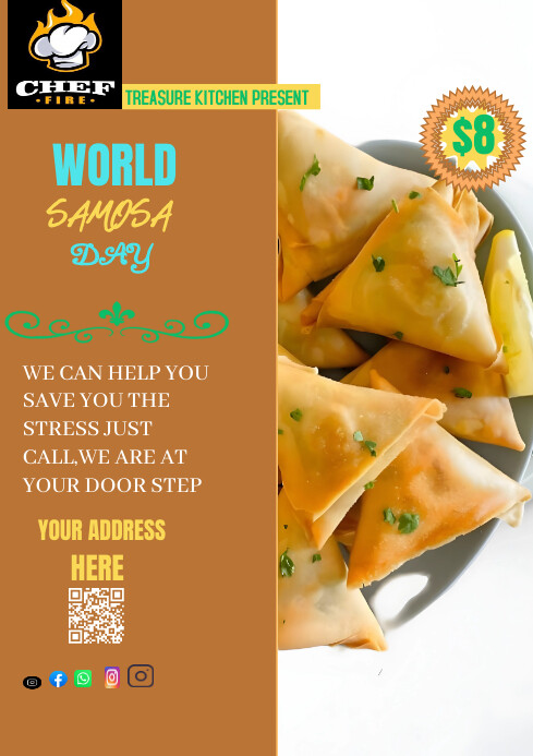 Modèle Brown World Samosa Day A4 | PosterMyWall