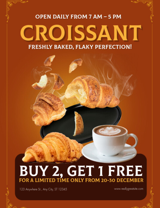 Plantilla de Brown Yellow Croissant Flyer | PosterMyWall