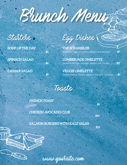 Brunch breakfast blue menu flyer card Template | PosterMyWall