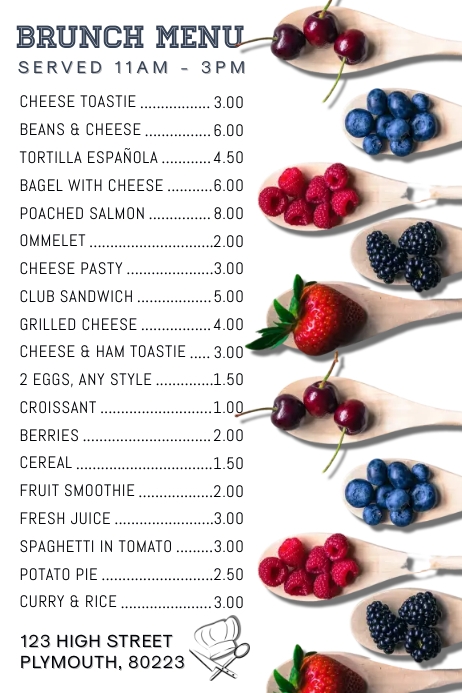 De Plantilla de Menú de Restaurante de Brunch | PosterMyWall