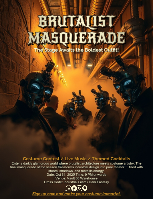 Modèle Brutalist Halloween Masquerade Party Flyer Template | Industrial ...