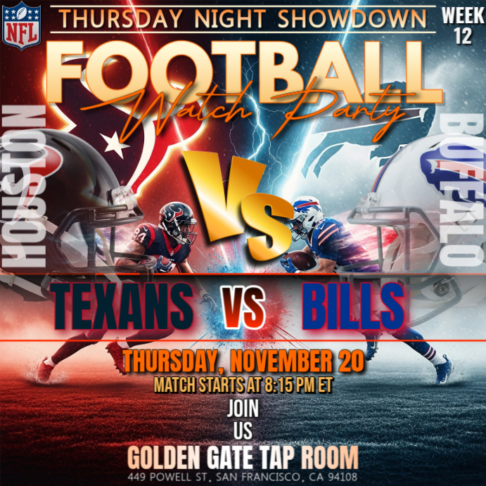 Buffalo Bills vs Houston Texans: NFL Week 12 Watch Party Instagram Post ...