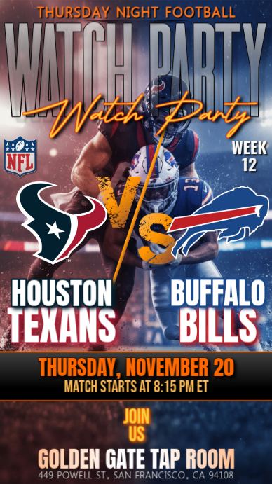 Buffalo Bills vs Houston Texans: NFL Week 12 Watch Party Instagram ...