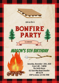 Buffalo plaid bonfire party invitation Template | PosterMyWall
